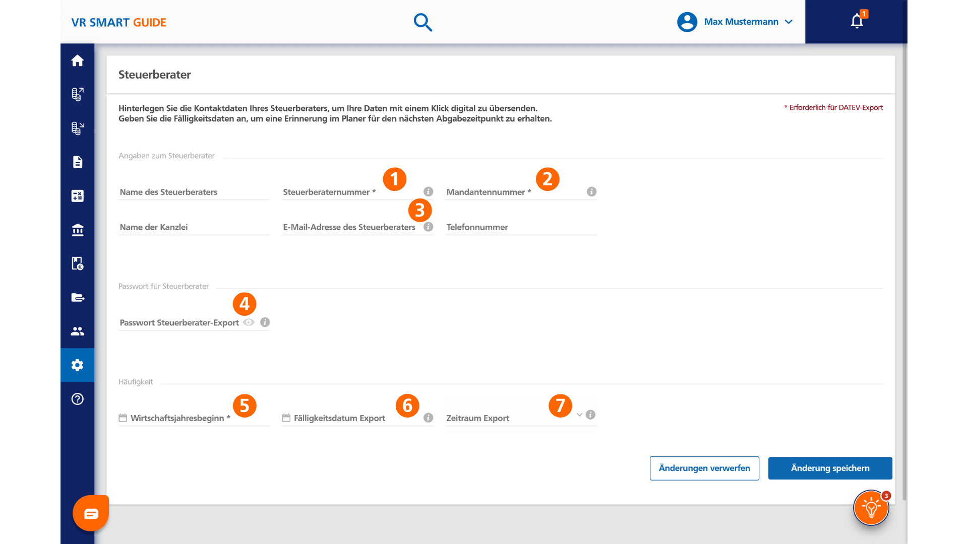 Steuerberater Einstellungen Export – im VR Smart Guide